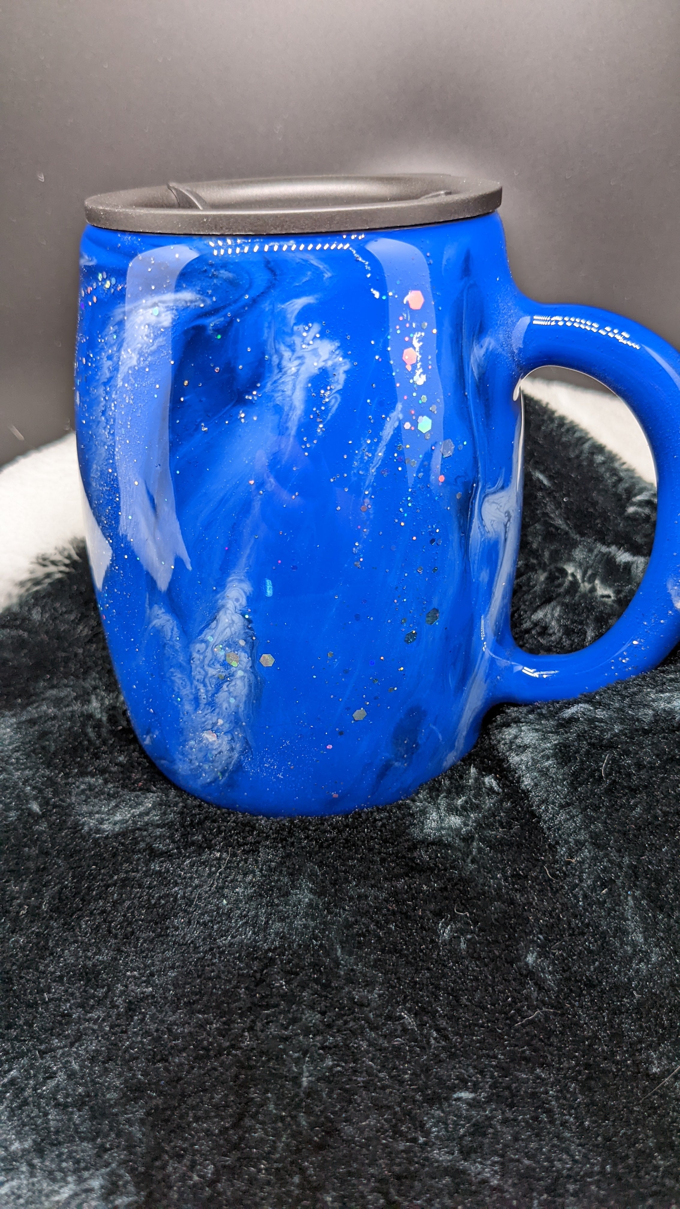 14 oz dark blue Milky Way swirl mug tumbler with handle ...